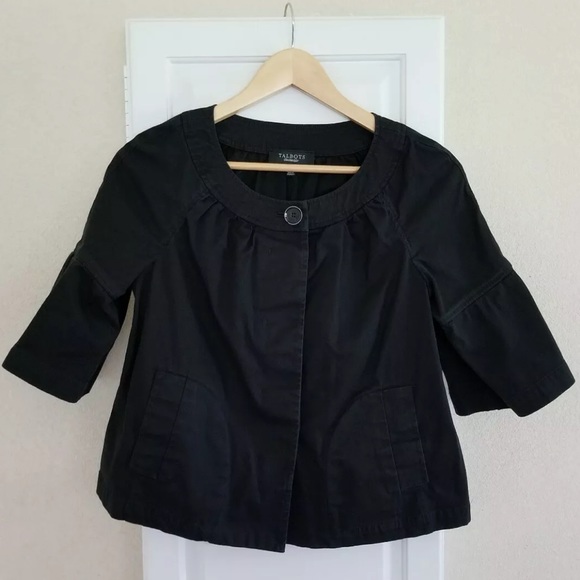 Talbots | Jackets & Coats | Talbots Black Cropped Ruffle 34 Sleeve Jacket Blazer | Poshmark